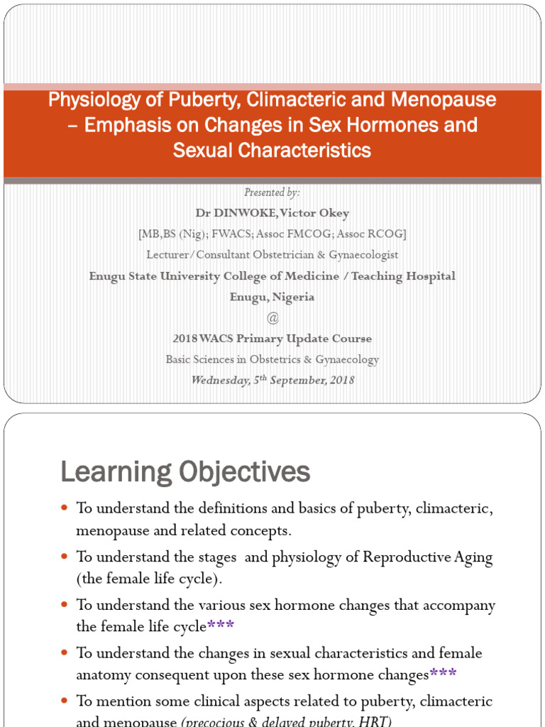 Physiology of Puberty, Climacteric and Menopause - Emphasis On Changes ...