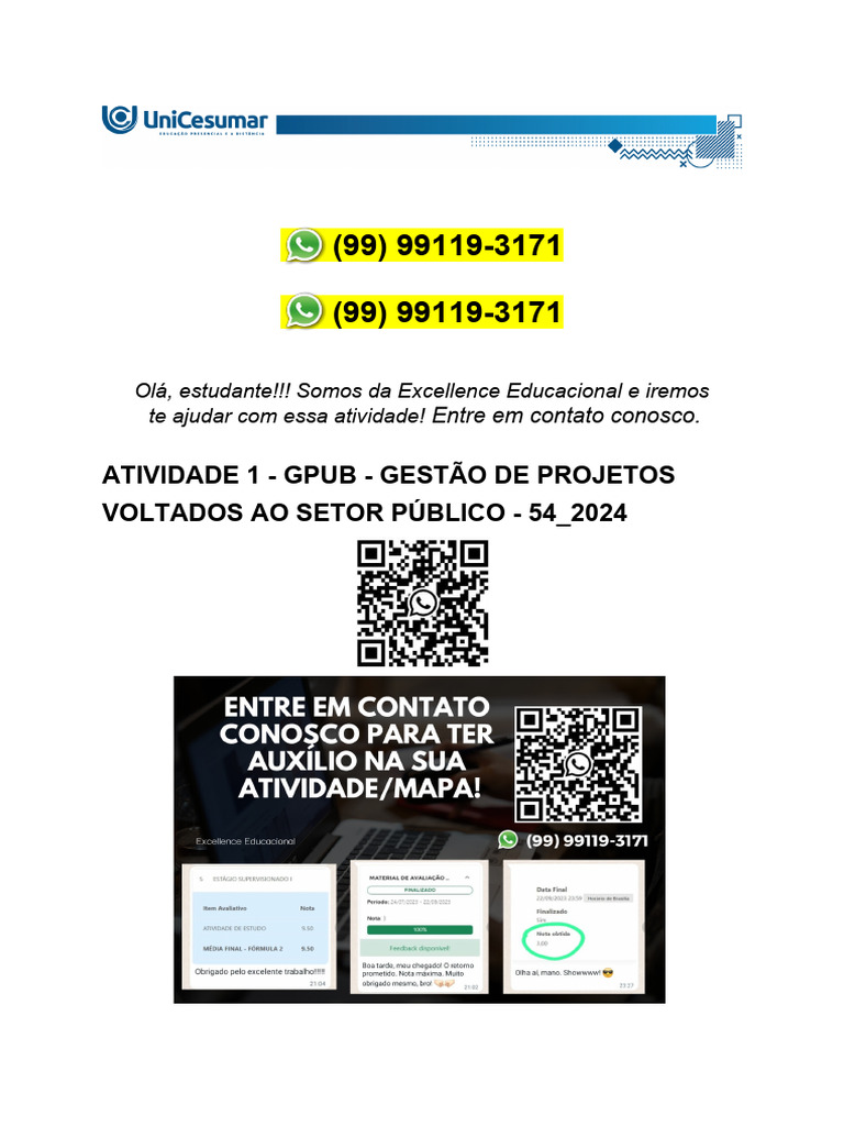 Atividade 1 - Gpub - Gestão de Projetos Voltados Ao Setor Público - 54 - 2024 | PDF