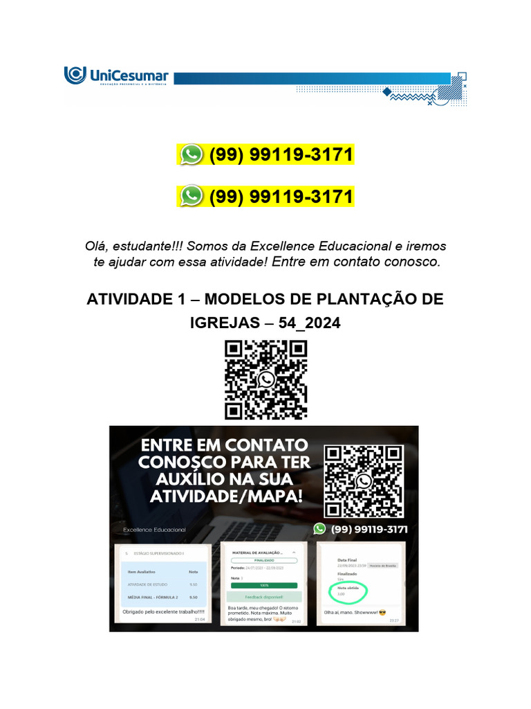 Atividade 1 - Modelos de Plantação de Igrejas - 54 - 2024 | PDF