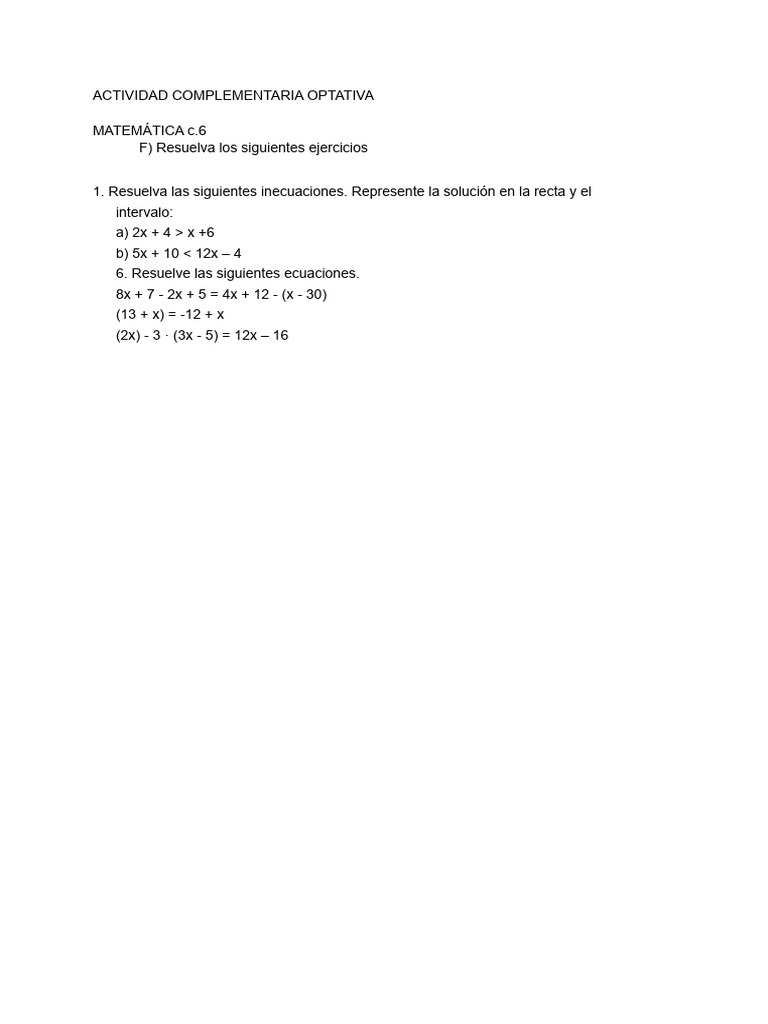 Matematica c.6 Actividad Complementaria Optativa C PDF | PDF