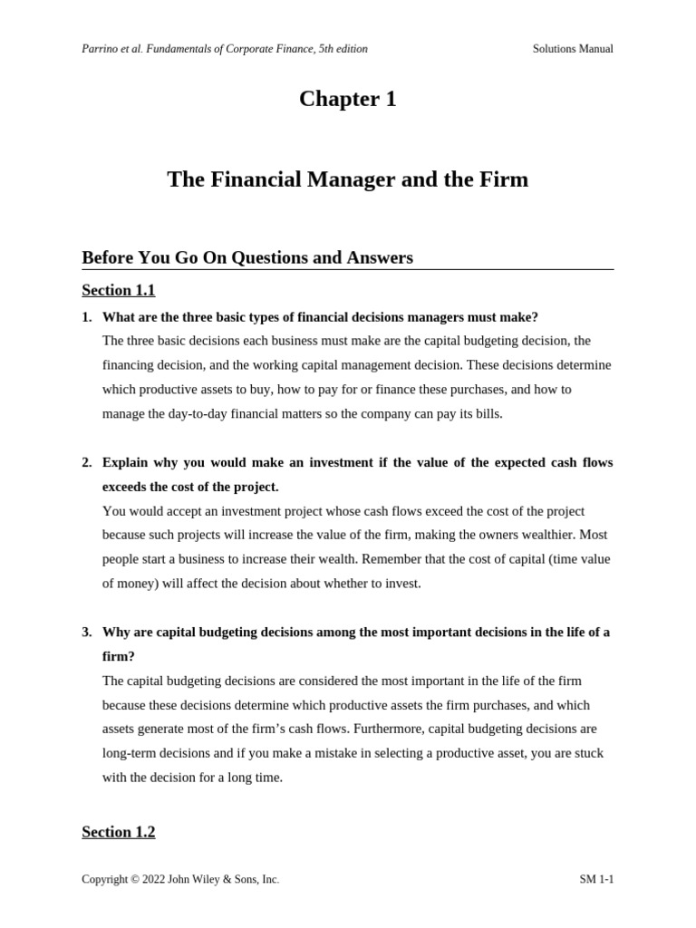 Parrino Corp Fin 5e SM Ch01 | PDF