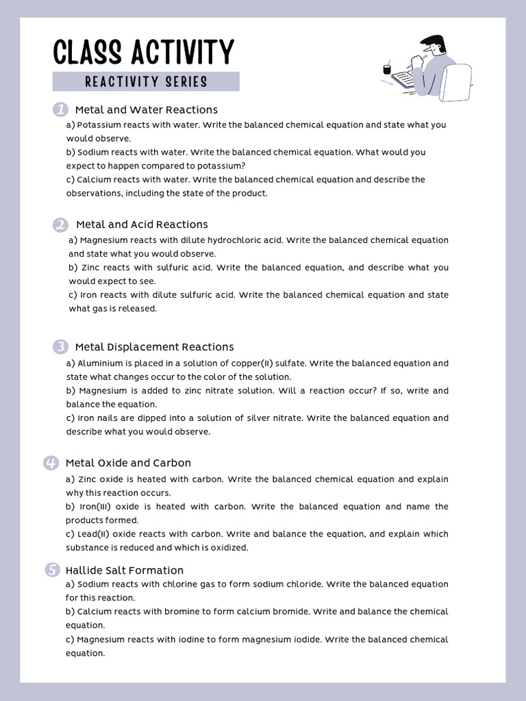 Reactivity Series of Metals Worksheet | PDF | Science & Mathematics