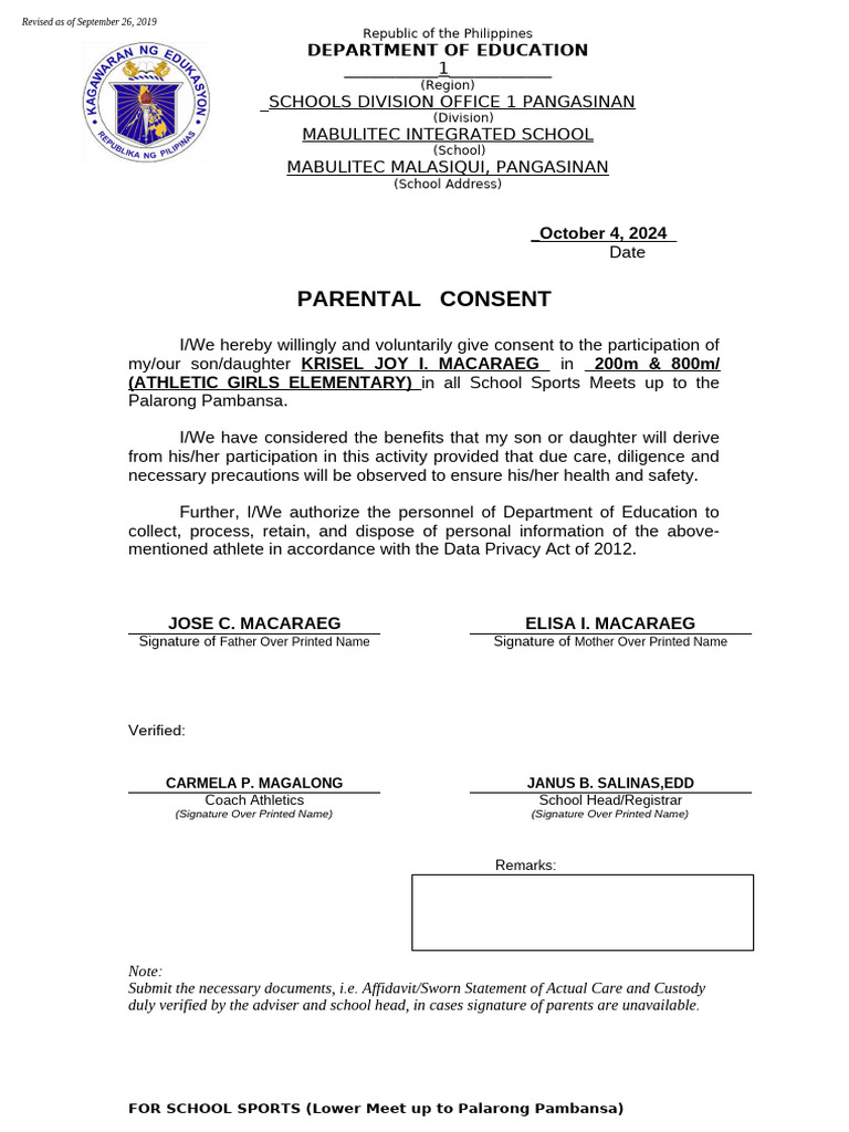 Parents Consent Revised 2 | PDF