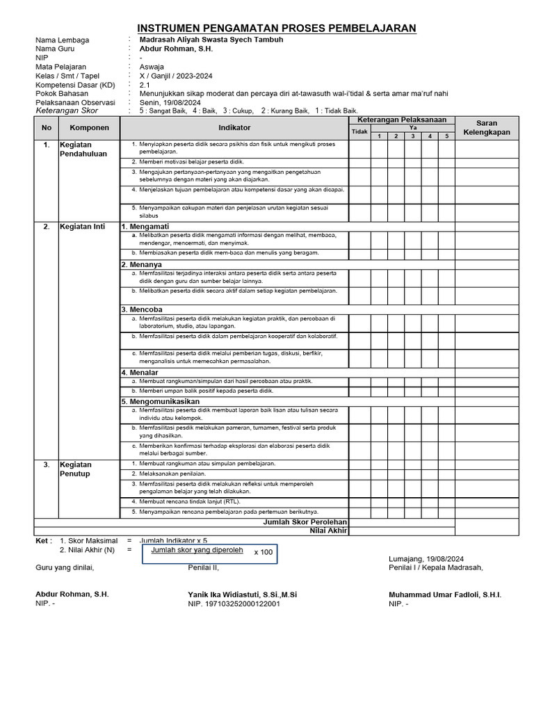 Pengamatan PBM | PDF