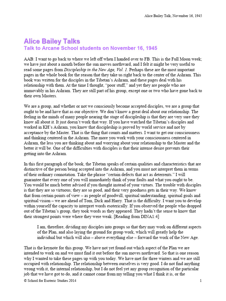 Alice Bailey's 1945 Discipleship Insights | PDF | Soul | Mind
