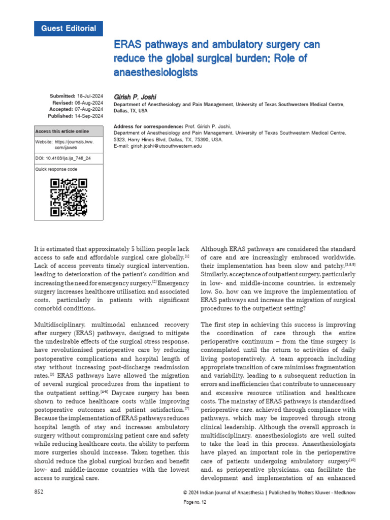 Eras Pathways and Ambulatory Surgery Can Reduce.2 | PDF | Surgery ...