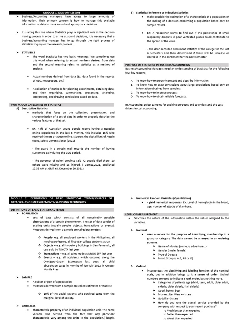 Statistical Analysis Prelim Modules | PDF
