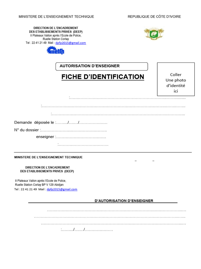 Fiche D'Identification: Autorisation D'Enseigner Provisoire | PDF