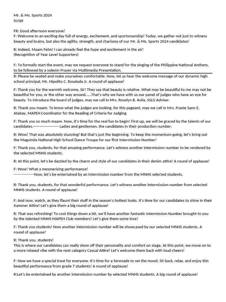 Script (Mr&Ms Sports) | PDF