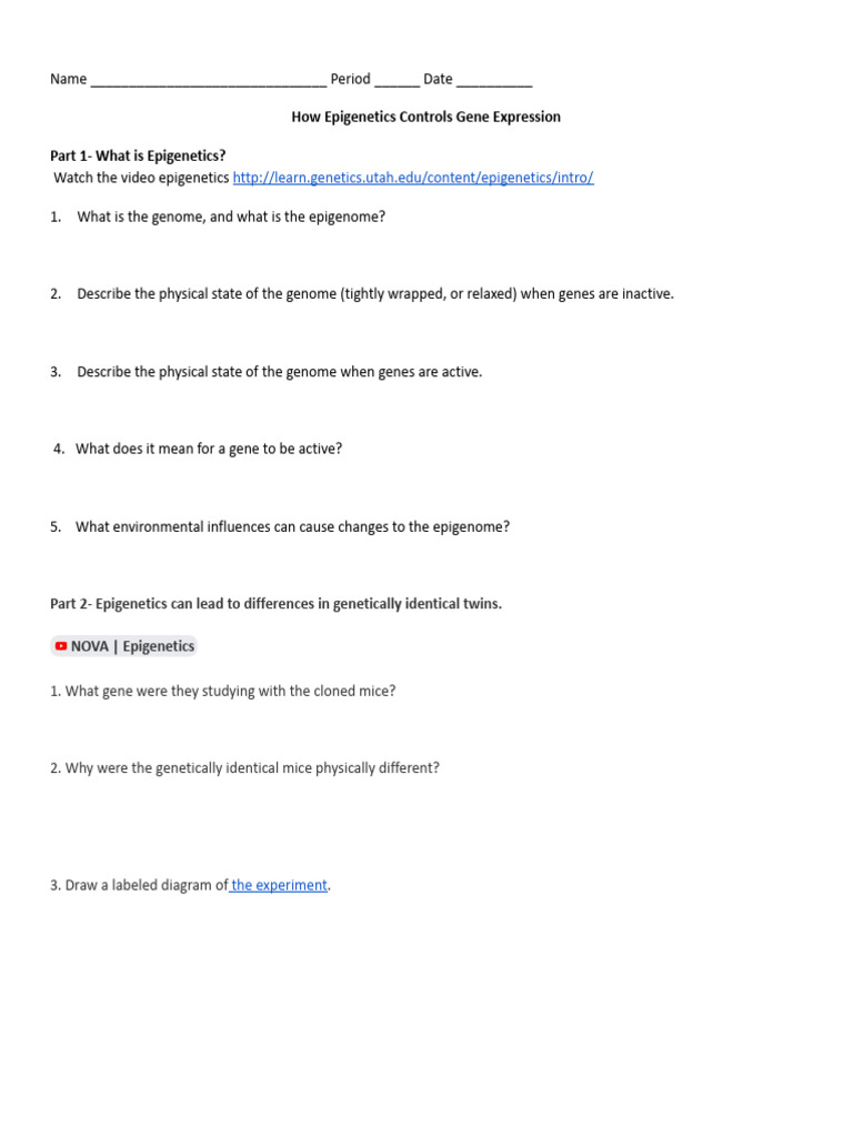 GRAYSON HANSON - Wed 126 - Epigenetics Webquest - 14223700 | PDF