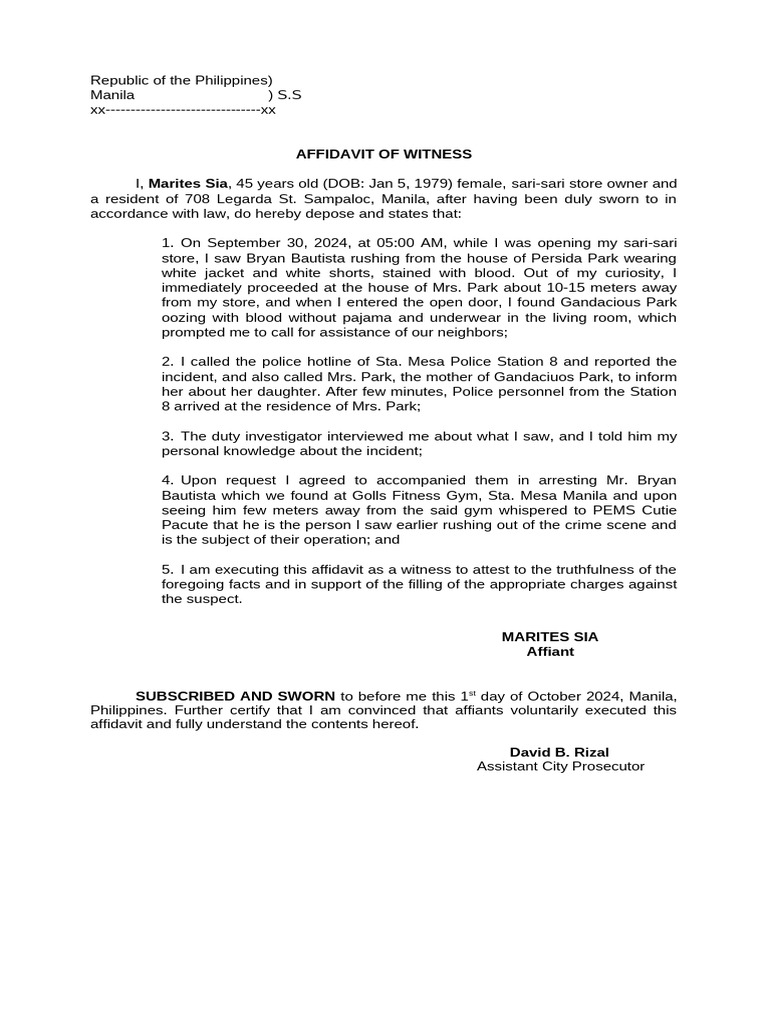 D. Affidavit of Witness | PDF