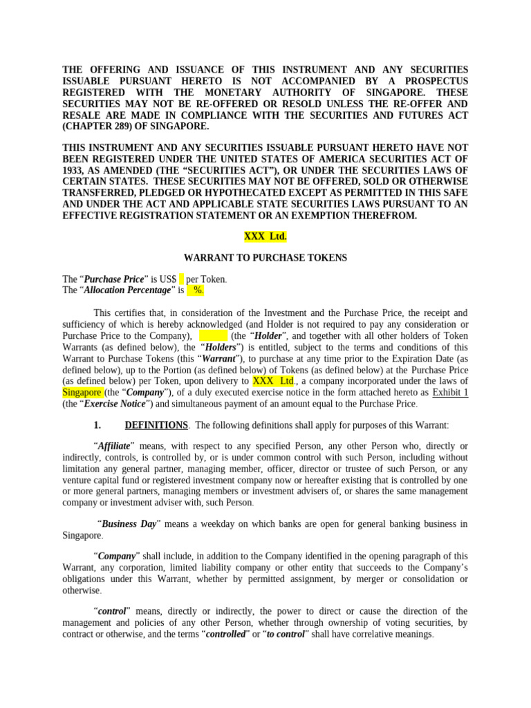 副本Token Warrant - 模板 | PDF