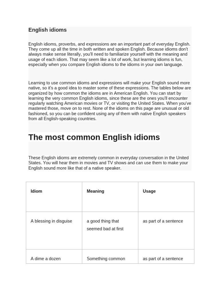 English Idioms | PDF | Idiom | English Language