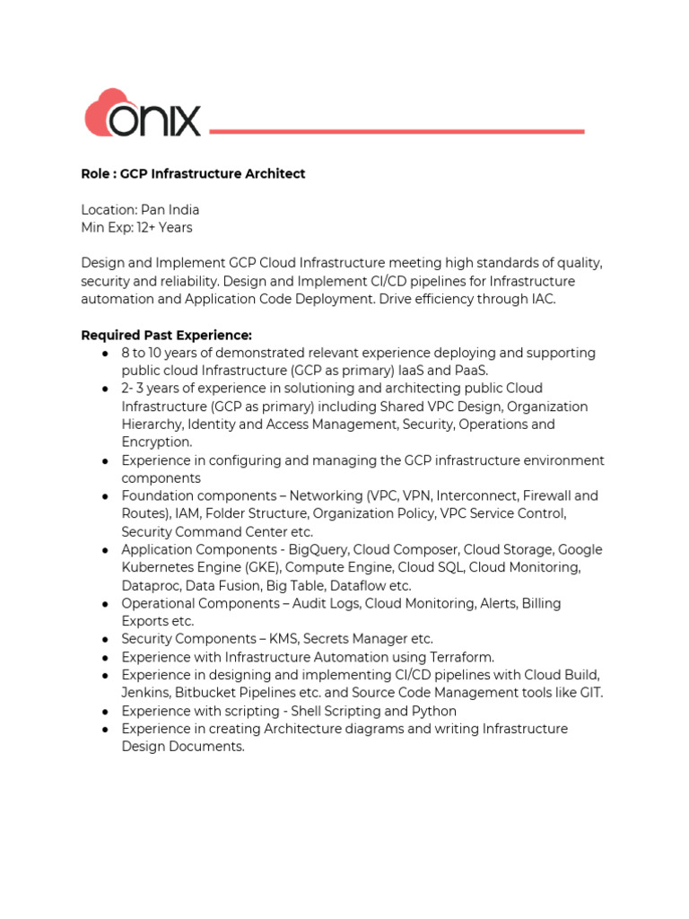 JD - GCP Infrastructure Architect | PDF | Cloud Computing | Computers