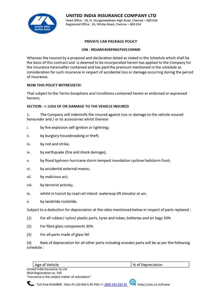 Private Car Package Policy - 0 | PDF | Indemnity | Insurance