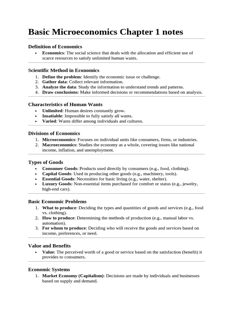 Basic Microeconomics Chapter 1 Notes | PDF | Economics | Microeconomics