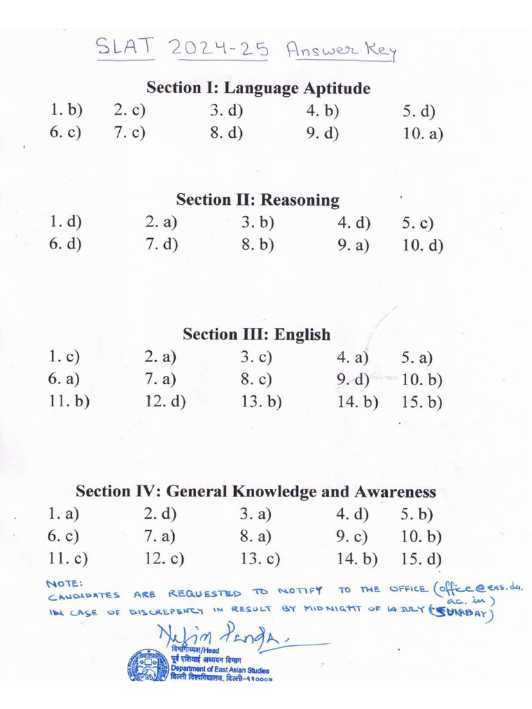 Slat Answer Key 19 - 1720775143 | PDF