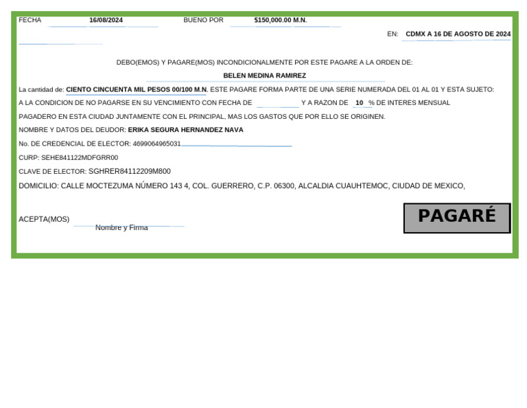 PAGARE Ejemplo | PDF