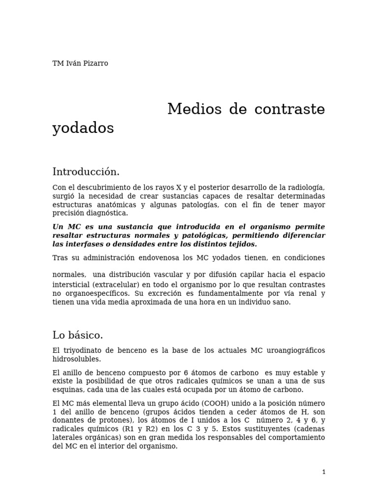 Medios de Contraste Yodados: Introducción | PDF