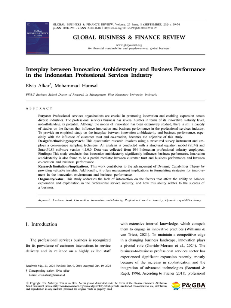 Interplay Between Innovation Ambidexterity and Business Performance in The Indonesian ...