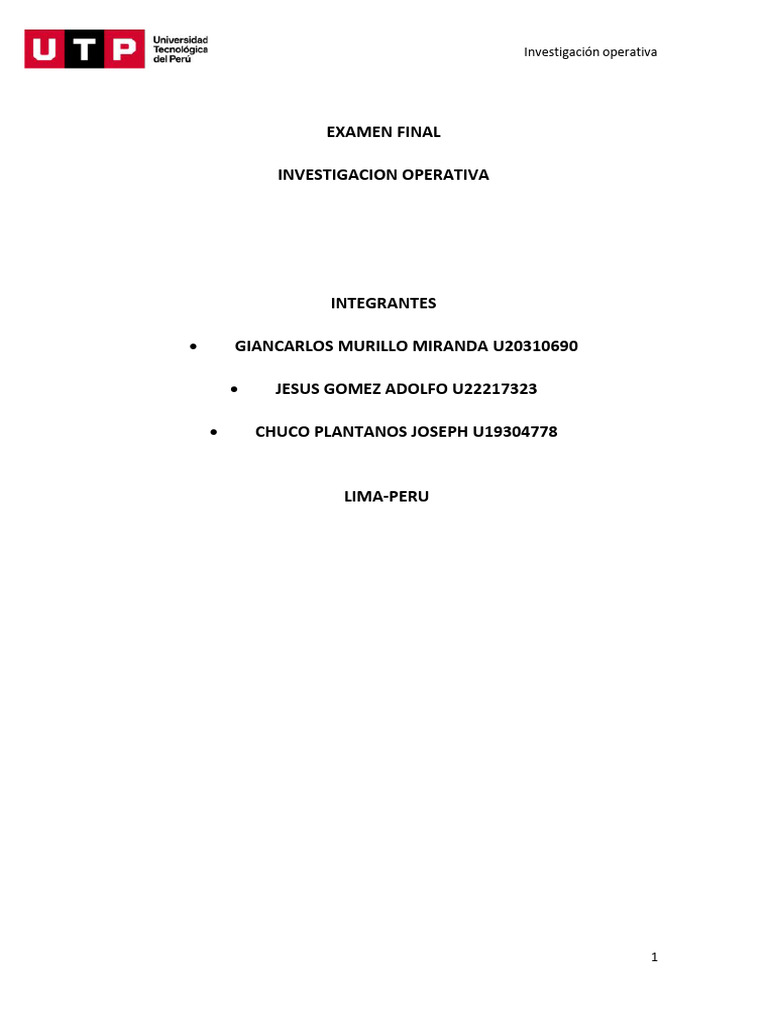 Ex. Final Inv. Operativa | PDF