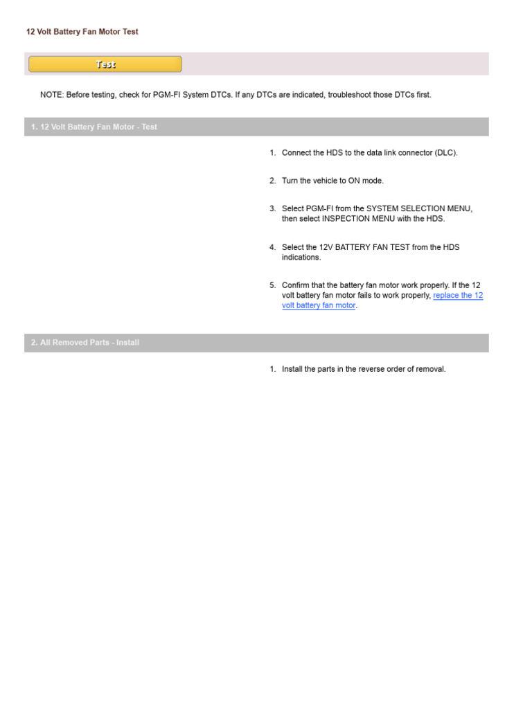 12 Volt Battery Fan Motor Test 2454 | PDF