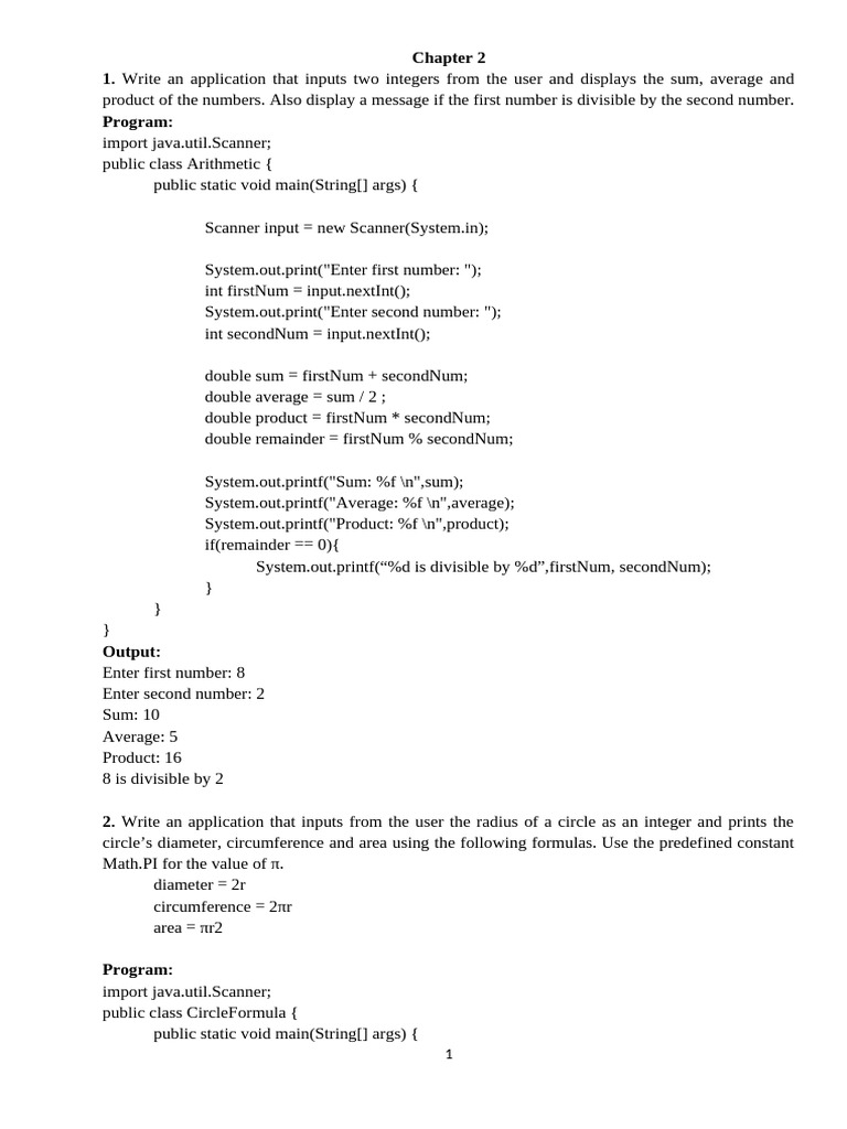 Java CH2 Exercises | PDF