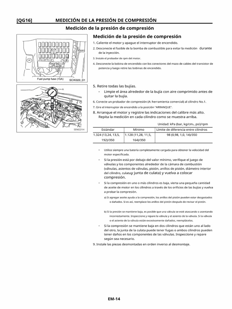 Compresion Motor QG16 Nissan Almera 2007 | PDF
