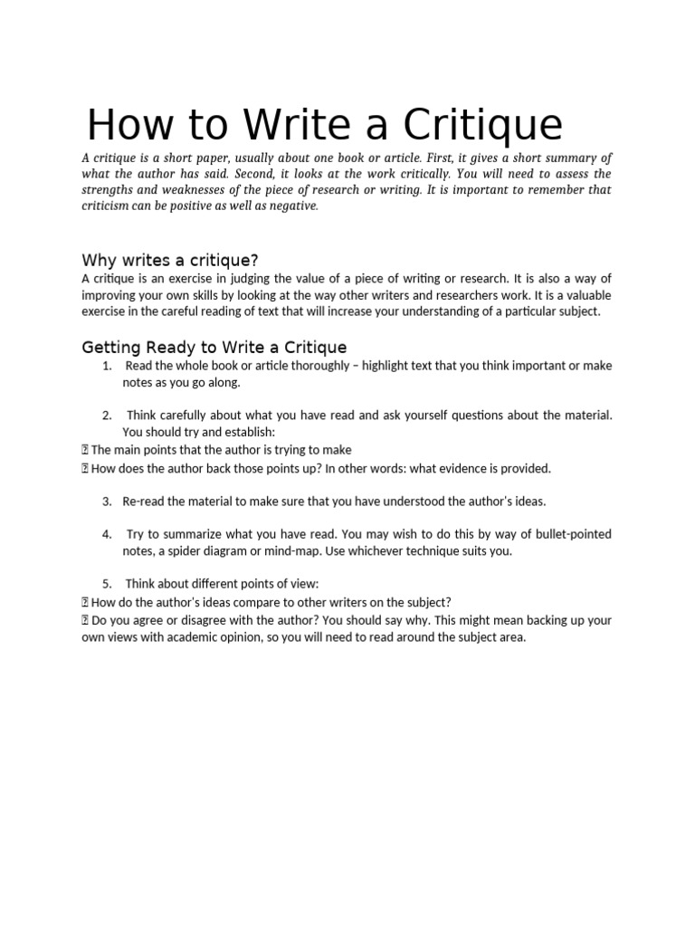 CRITIQUE PAPER GUIDELINES | PDF