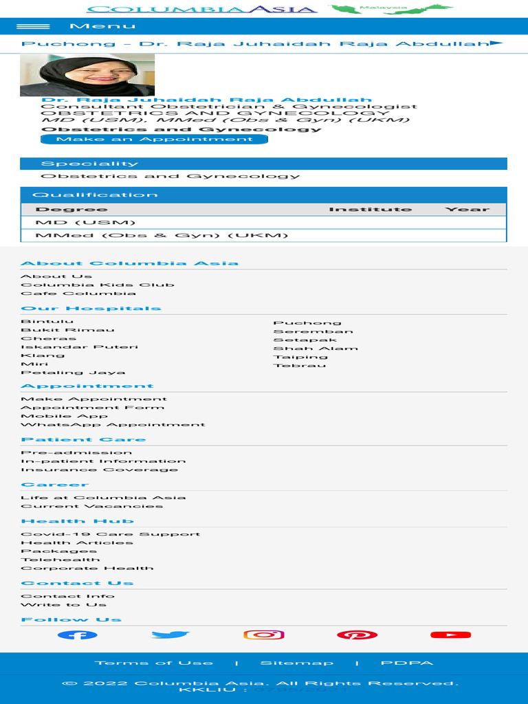 Puchong - Dr. Raja Juhaidah Raja Abdullah Columbia Asia Hospital ...