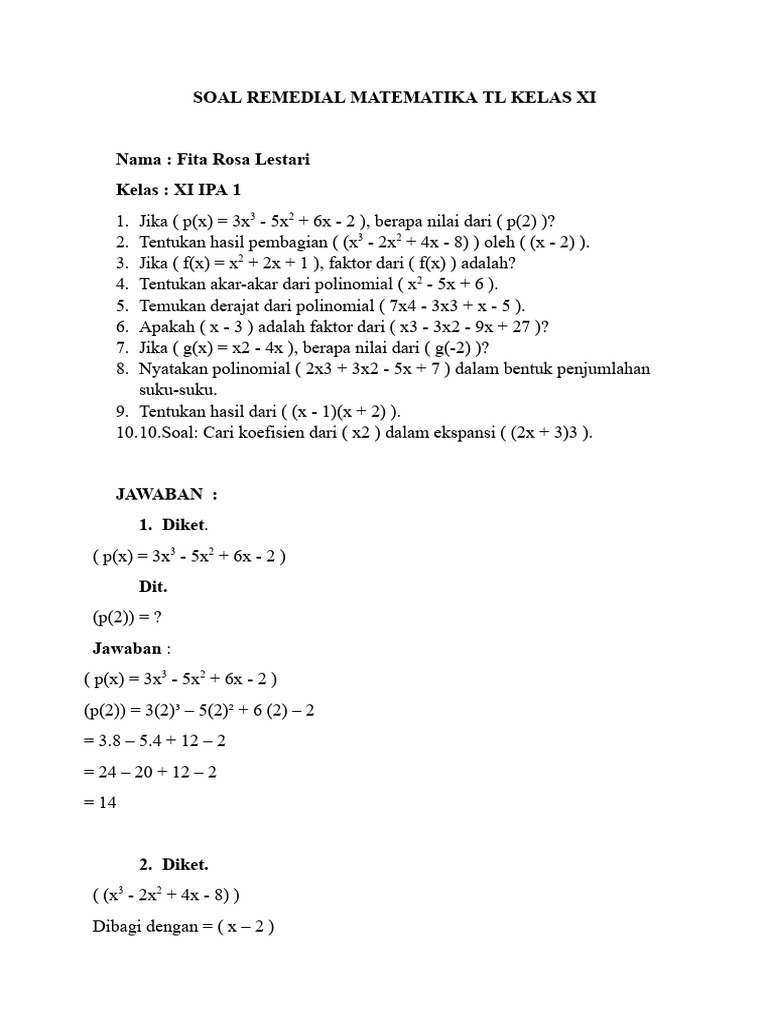 Jawaban MTK TL Fita Rosa Xi Ipa 1 | PDF