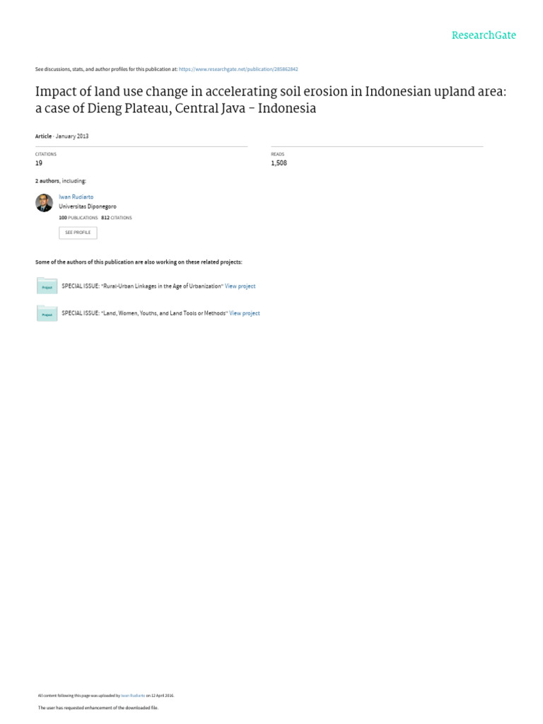 Impact of Land Use Change in Accelerating Soil Erosion in Indonesian Upland Area: A Case of ...