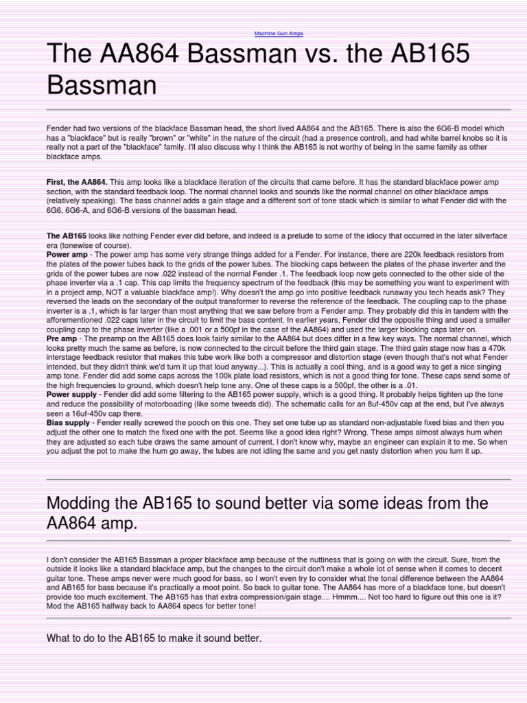 Bassman Aa864 Vs Aa165 | PDF | Amplifier | Electrical Engineering