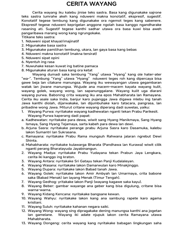 MATERI 1 GANJIL CERITA WAYANG | PDF