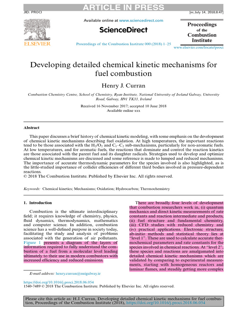 Chemical Kinetic Modeling Plenary - Curran - PCI2018 | PDF | Chemical ...