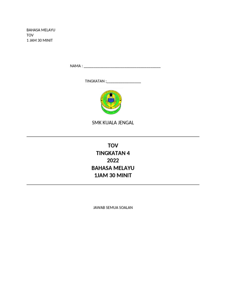 Bahasa Melayu Tov Ting 4,2022 | PDF