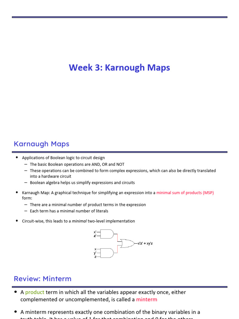 Week 3 Karnough Maps | PDF | Theory Of Computation | Algebra