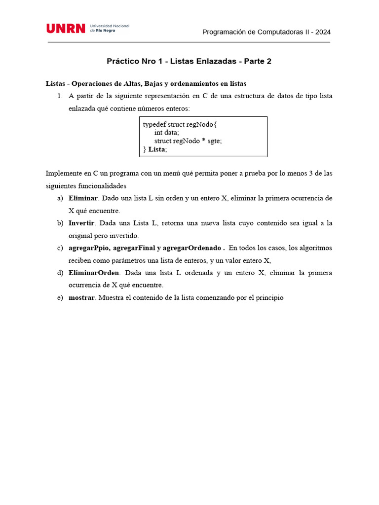 TP1 Parte 2 - Listas Enlazadas - 2024 | PDF