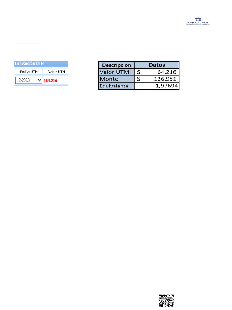 Valor UTM 64.216 $ Monto 126.951 $ 1,97694: Datos | PDF