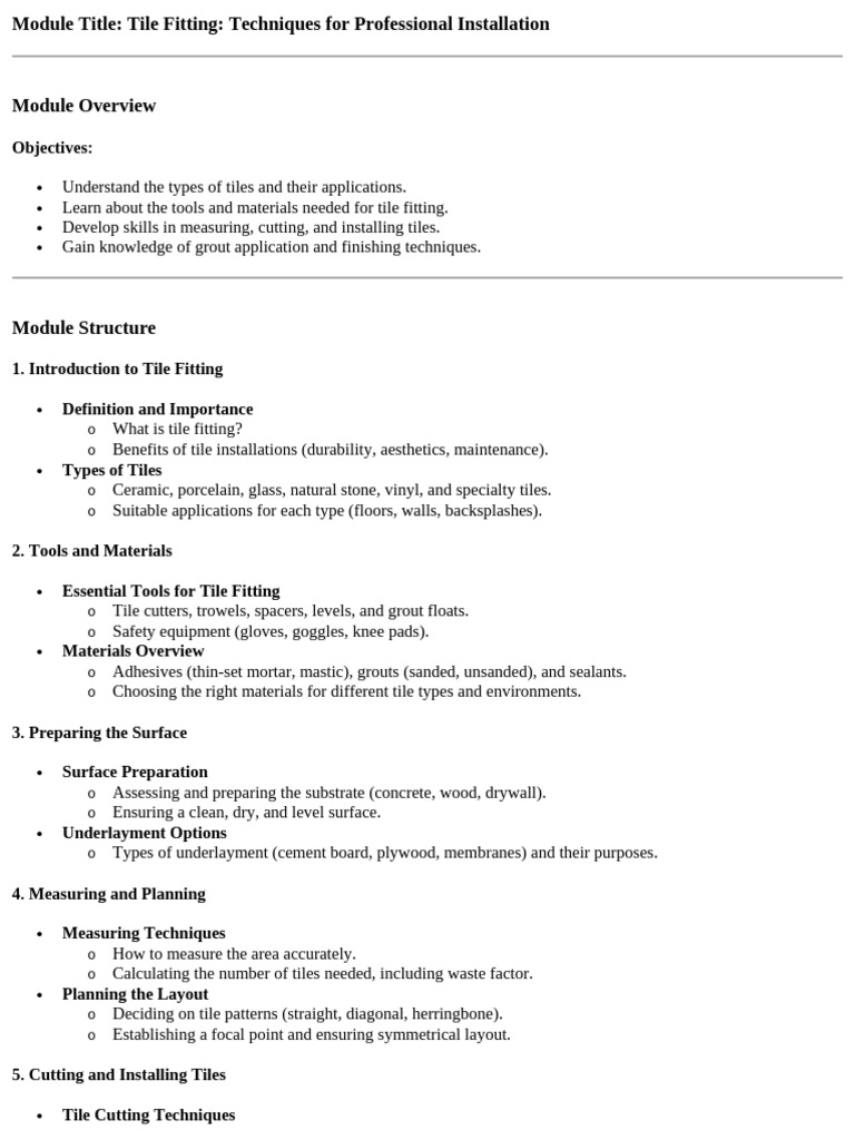 Module Title ON TILE FITTING | PDF