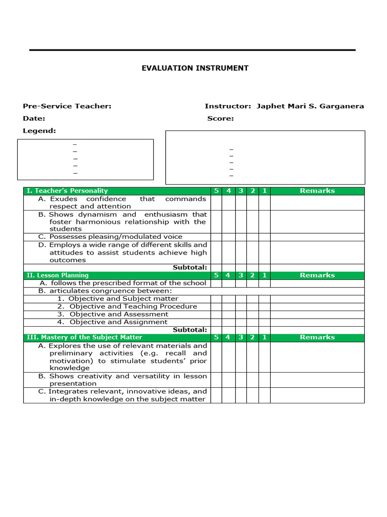 Evaluation Instrument | PDF
