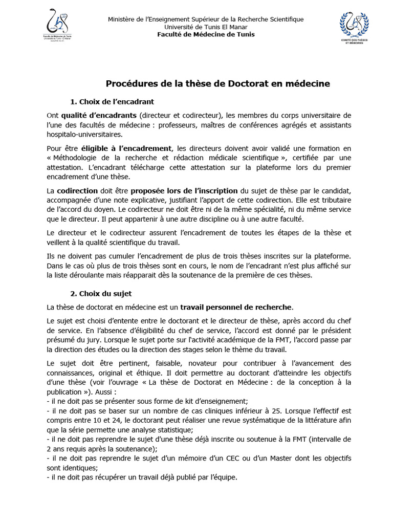 Procedures de La These de Doctorat en Medecine | PDF
