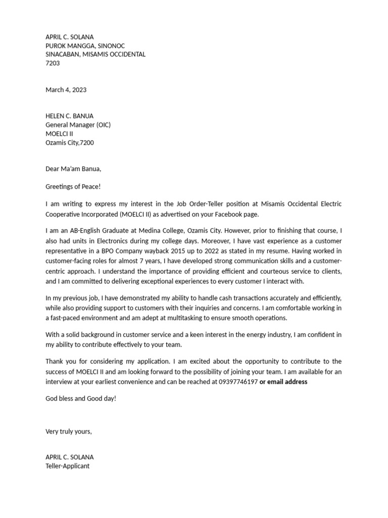 April-Application Letter | PDF