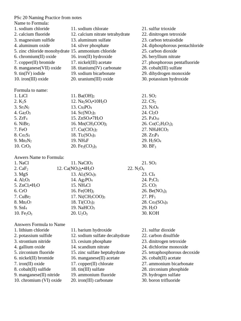 Naming Practice From Notes | PDF