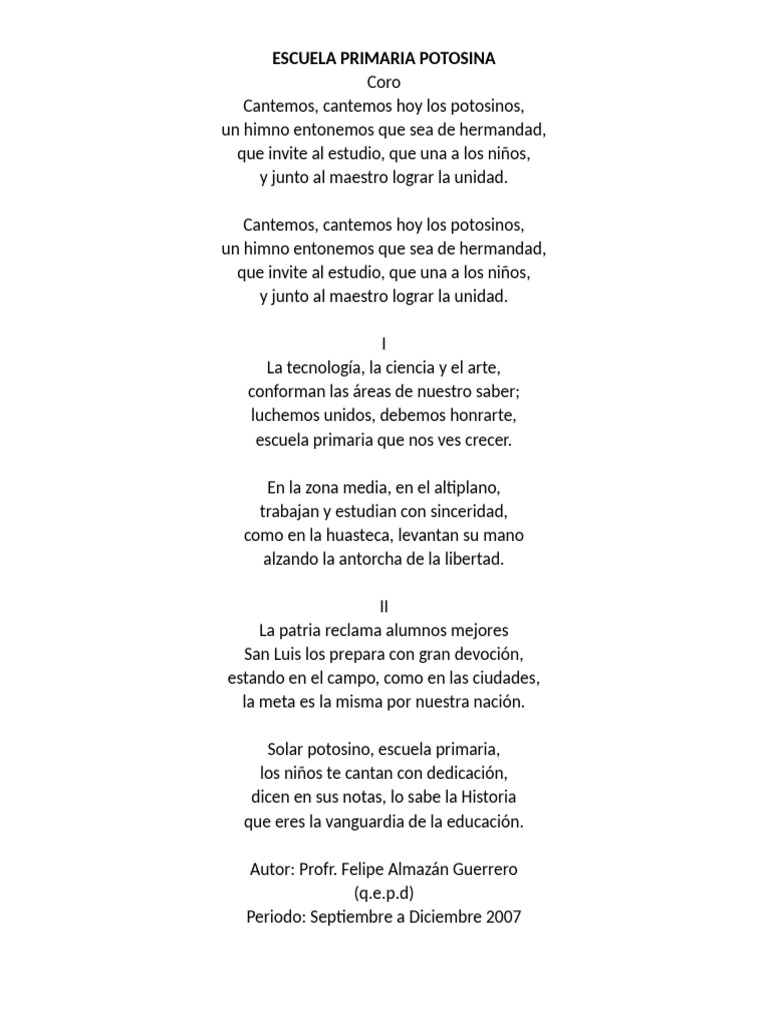 HIMNO A LA ESC. POTOSINA | PDF