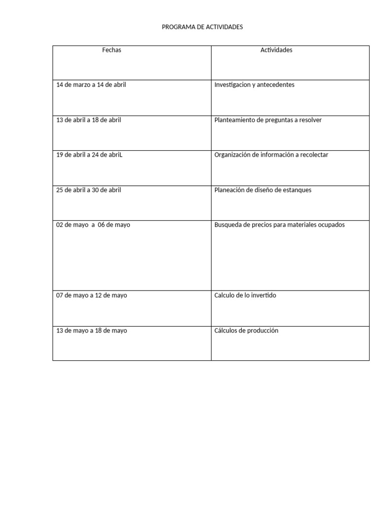 Programa de Actividades | PDF