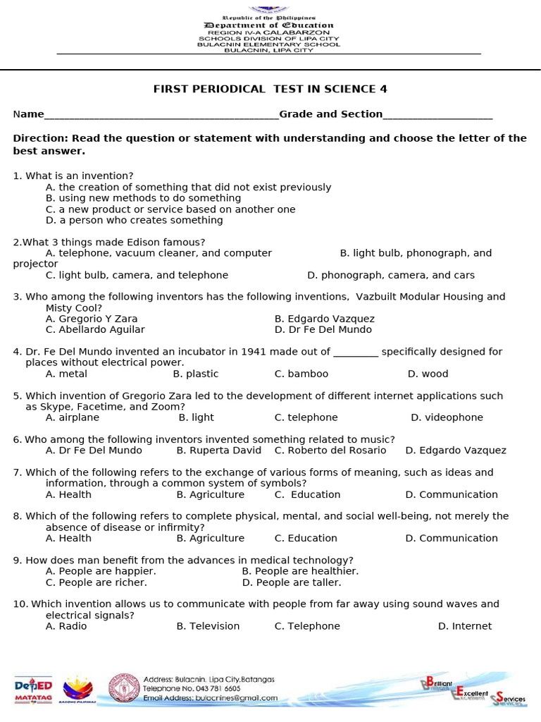 Q1 Periodical Test Science | PDF
