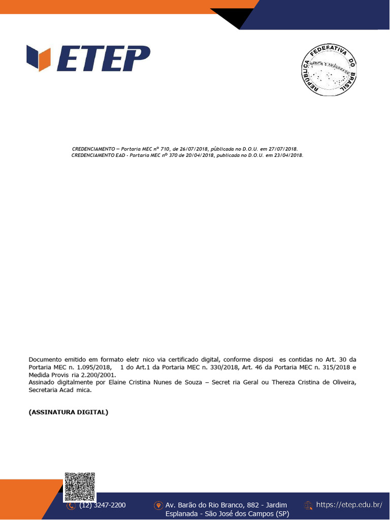 Centro Universitário ETEP: Certificado de Conclusão | PDF