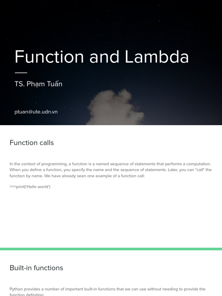 Tuần 7 - Function and lambda | PDF