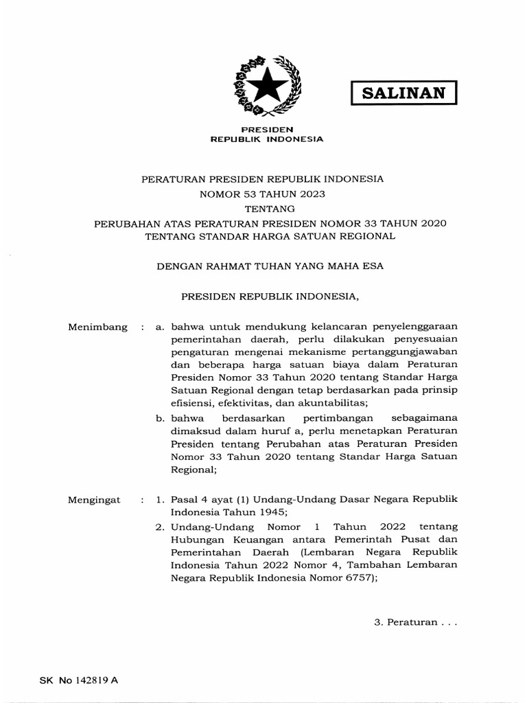 Perpres Nomor 53 Tahun 2023 | PDF